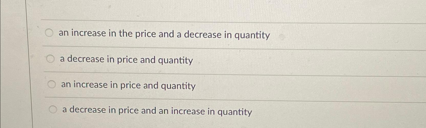 Solved an increase in the price and a decrease in quantitya | Chegg.com