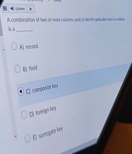 Solved A combination of two or more columns used to identity | Chegg.com