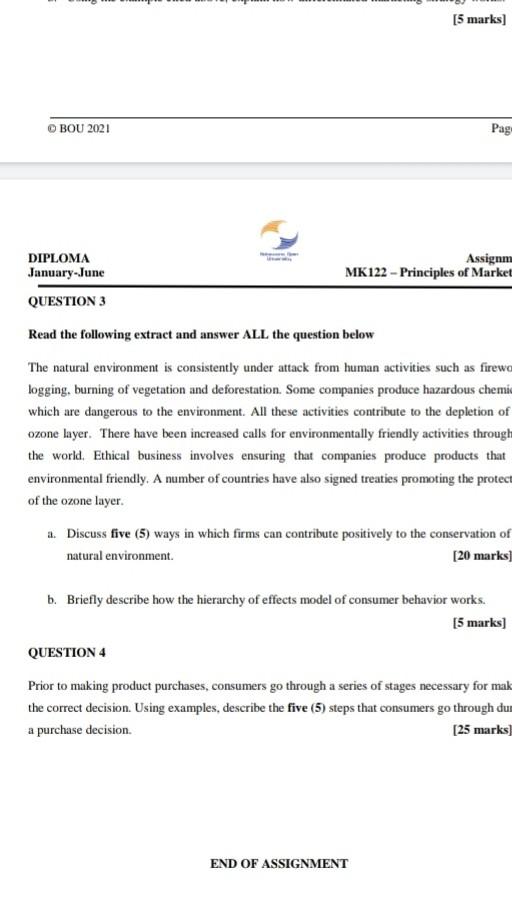 Solved [5 marks) BOU 2021 Pag DIPLOMA January June QUESTION | Chegg.com