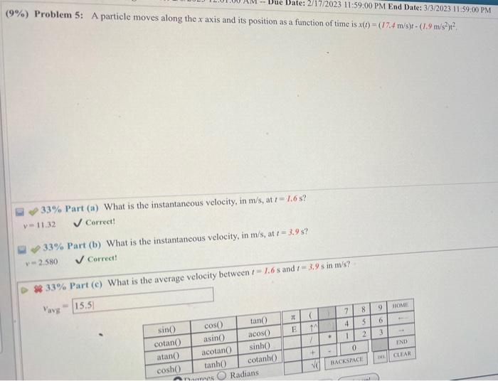 Solved What is the average velocity between t = 1.6s and t = | Chegg.com