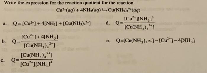 Solved Write the expression for the reaction quotient for | Chegg.com