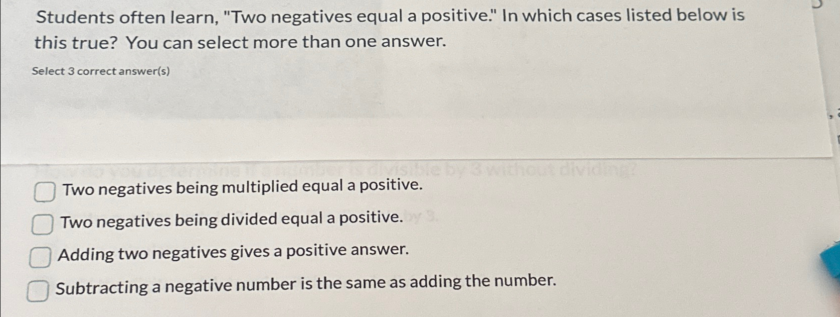 Solved Students often learn, "Two negatives equal a | Chegg.com