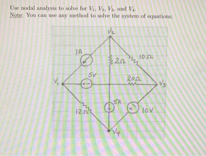 Solved Use nodal analysis to solve for V1, V2, V3, and V4. | Chegg.com