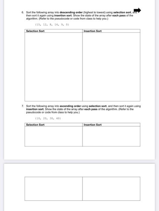 Solved 6. Sort the following array into descending order | Chegg.com