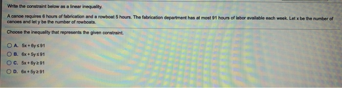 Solved Write the constraint below as a linear inequality. A | Chegg.com