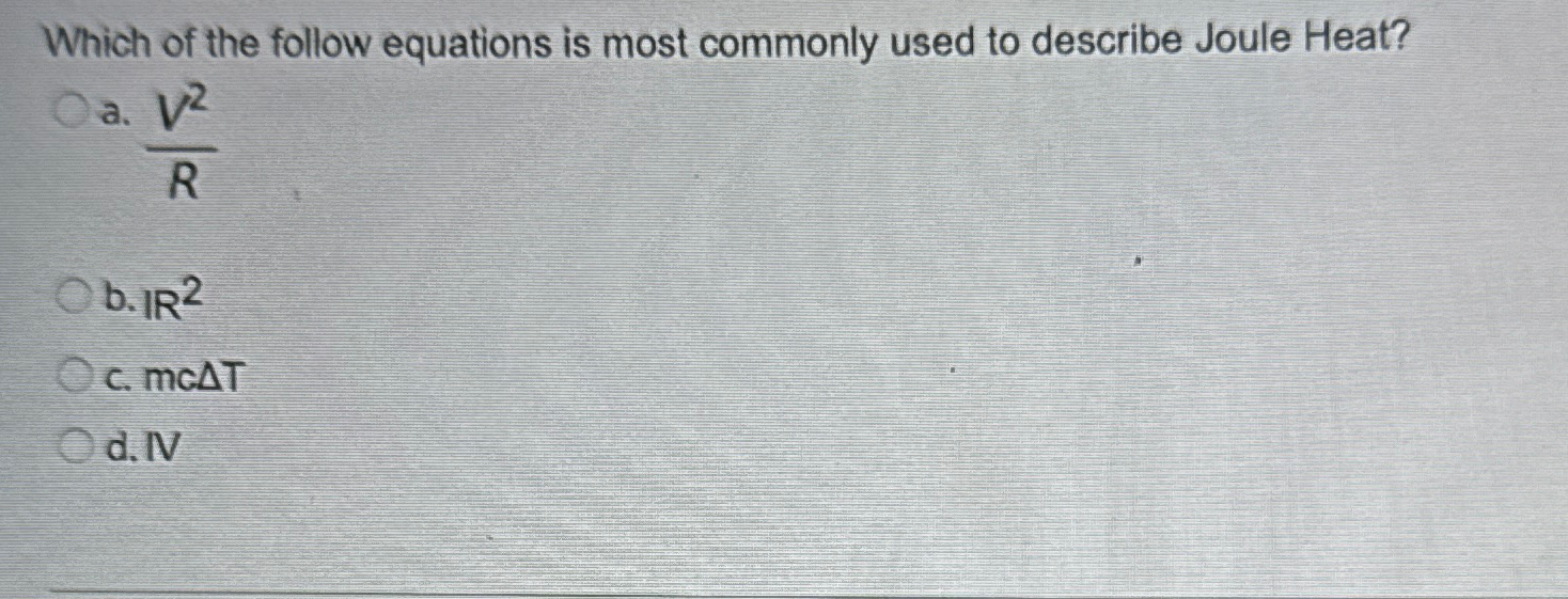 Solved Which of the follow equations is most commonly used | Chegg.com