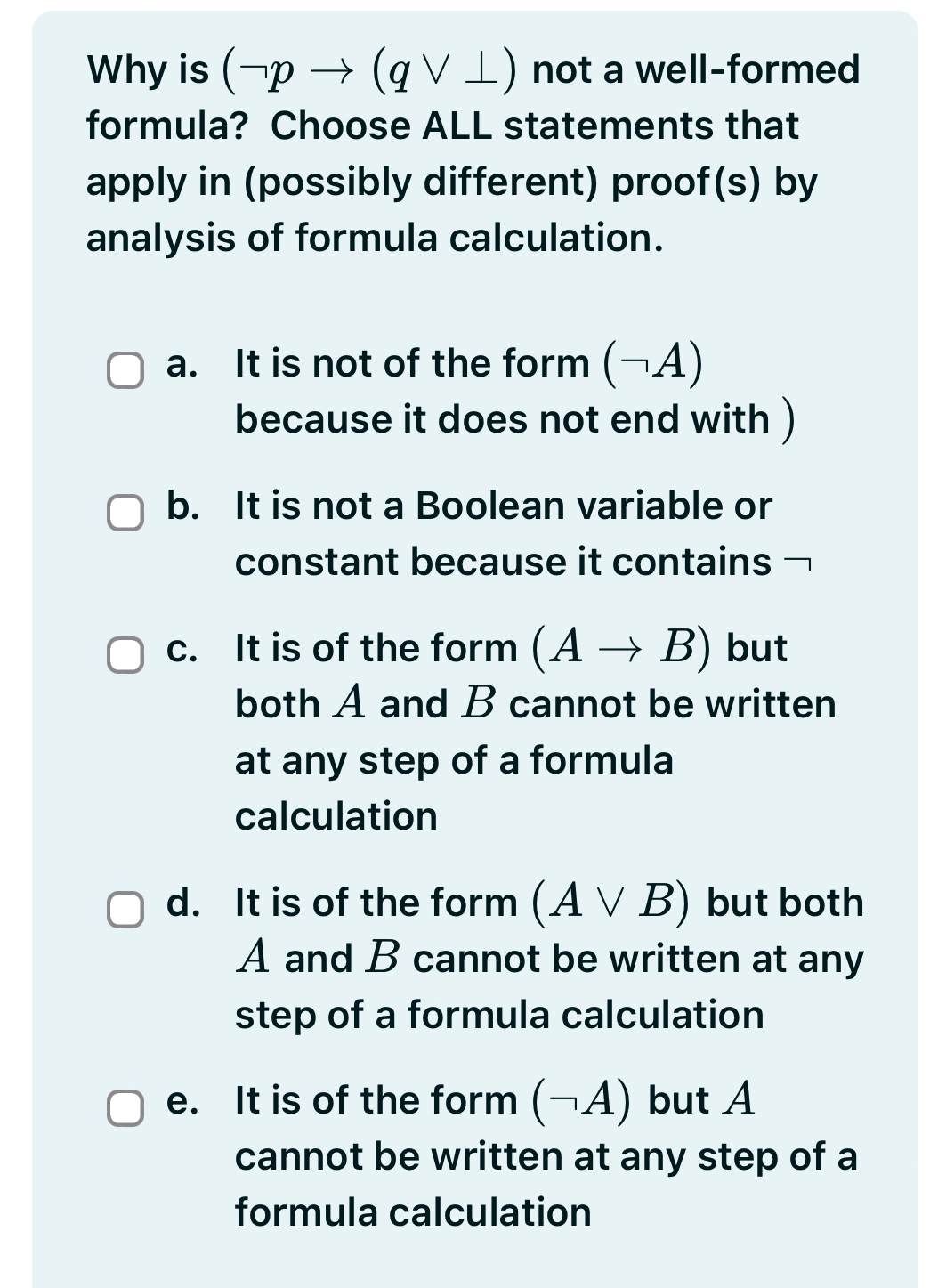 Solved Why is not a well-formed formula? Choose ALL | Chegg.com