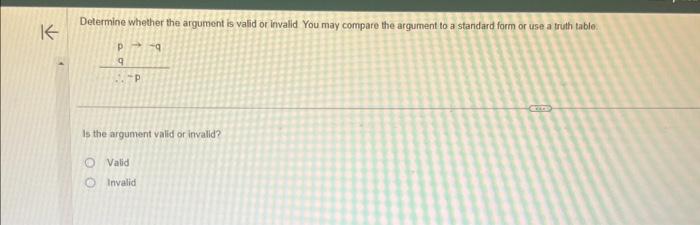 Solved Determine whether the argument is valid or invalid | Chegg.com