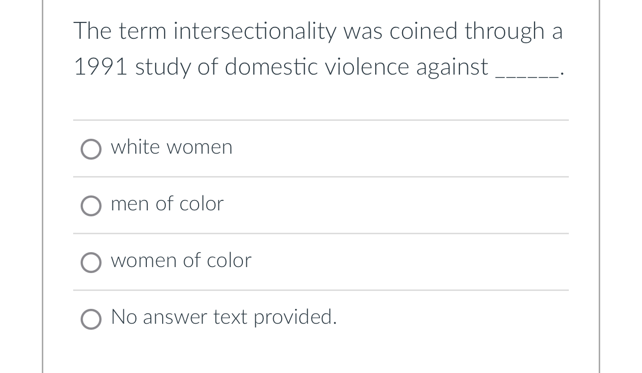 Solved The term intersectionality was coined through a 1991 | Chegg.com