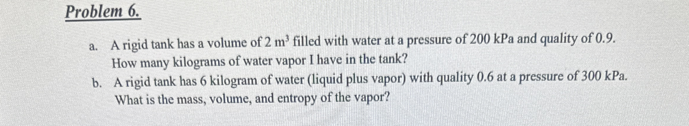 Solved Problem 6.a. ﻿A rigid tank has a volume of 2m3 | Chegg.com