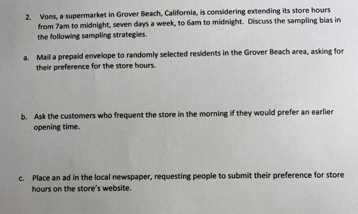 Solved 2. Vons, a supermarket in Grover Beach, California, | Chegg.com