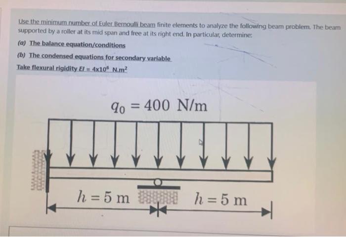 Use the minimum number of Euler Bermoulii beam finite | Chegg.com