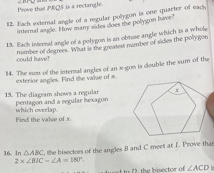 Solved Prove that PRQS is a rectangle. 12. Each external | Chegg.com