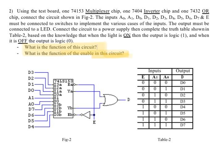 Solved 2) Using the test board, one 74153 Multiplexer chip, | Chegg.com