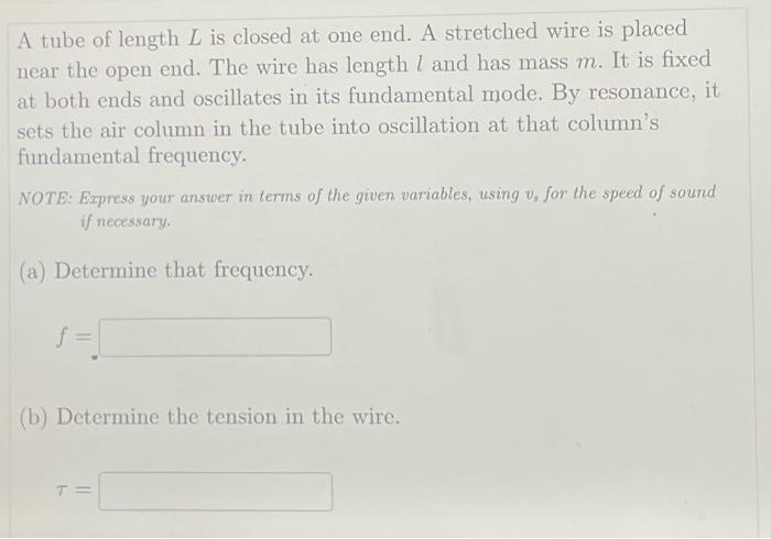 Solved A tube of length L is closed at one end. A stretched | Chegg.com