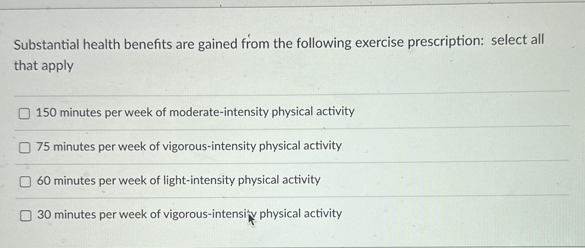 Solved Substantial health benefits are gained from the | Chegg.com