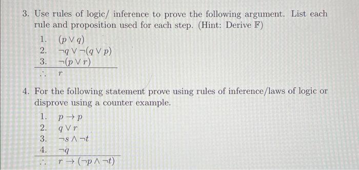 Solved 3. Use rules of logic/ inference to prove the | Chegg.com
