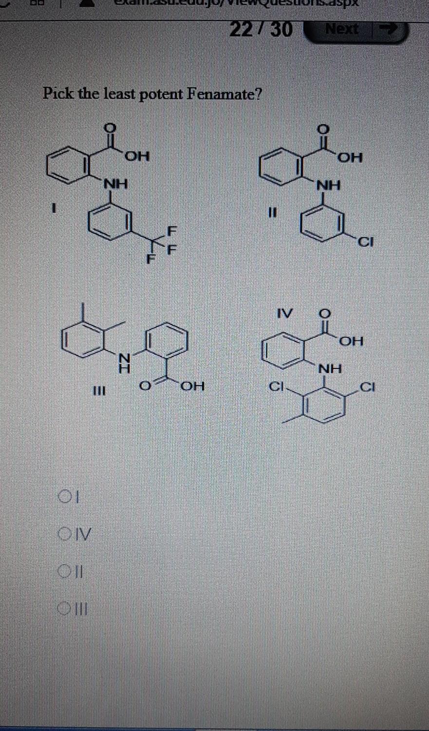 Solved i 22730 Next Pick the least potent Fenamate? OH OH NH | Chegg.com