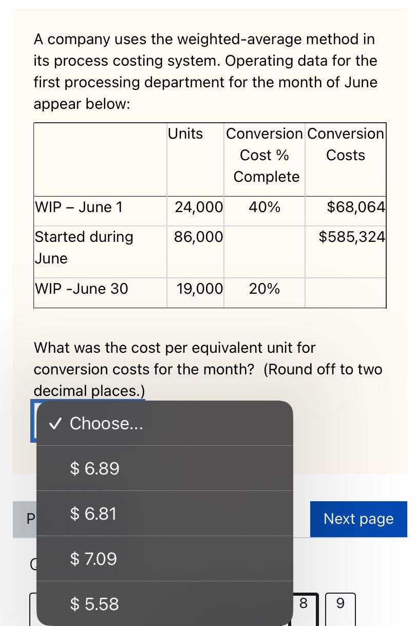 Solved A company uses the weighted-average method in its | Chegg.com