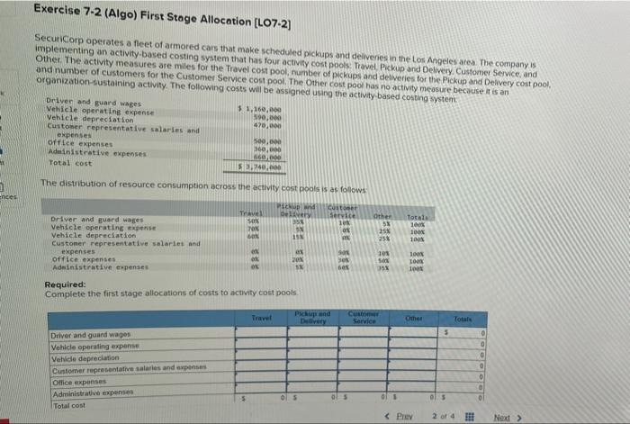 Solved Exercise 7-2 (Algo) First Stage Allocation [L07-2] | Chegg.com