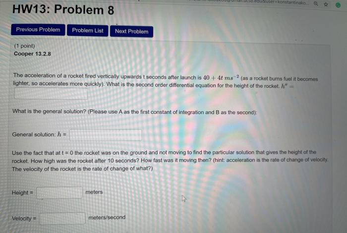 Solved HC Buser konstantivo HW13: Problem 8 Previous Problem | Chegg.com Solved HC Buser konstantivo HW13: Problem 8 Previous Problem | Chegg.com