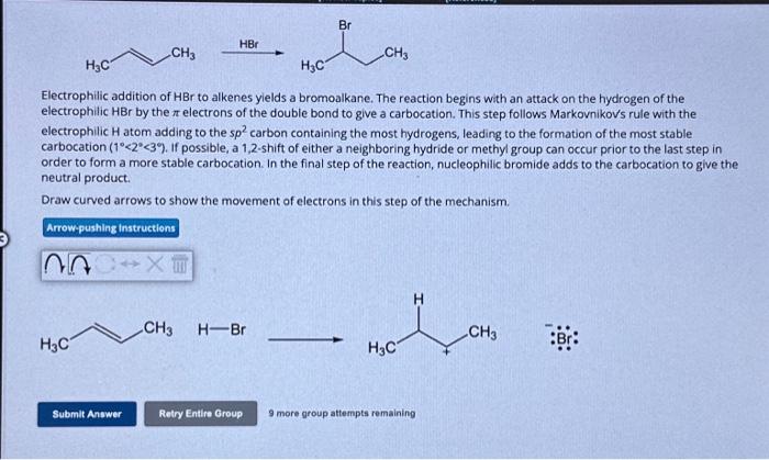 Solved HBr Electrophilic addition of HBr to alkenes yields | Chegg.com