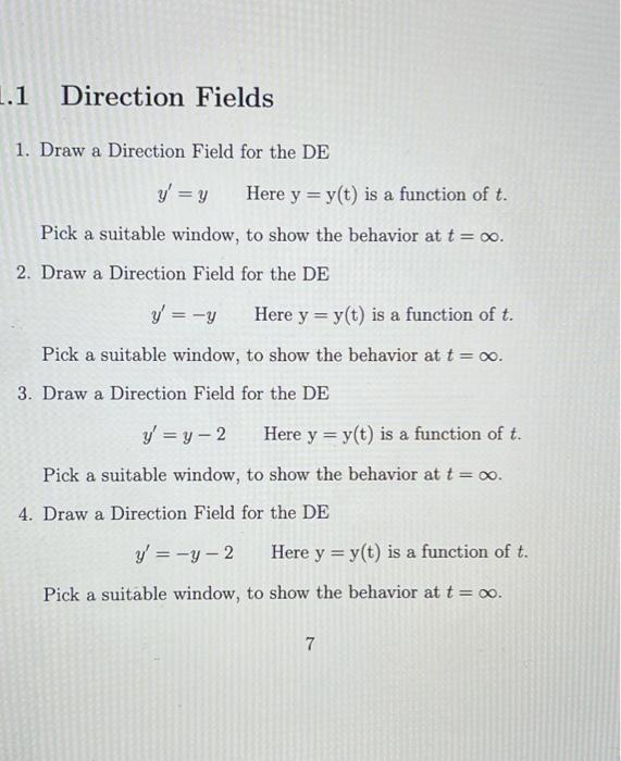 Solved 1.1 Direction Fields 1. Draw a Direction Field for | Chegg.com