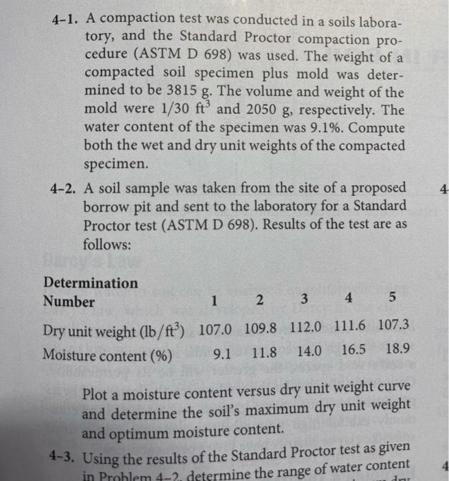 Solved 1. (15 pts.) The Proctor test data shown below was | Chegg.com