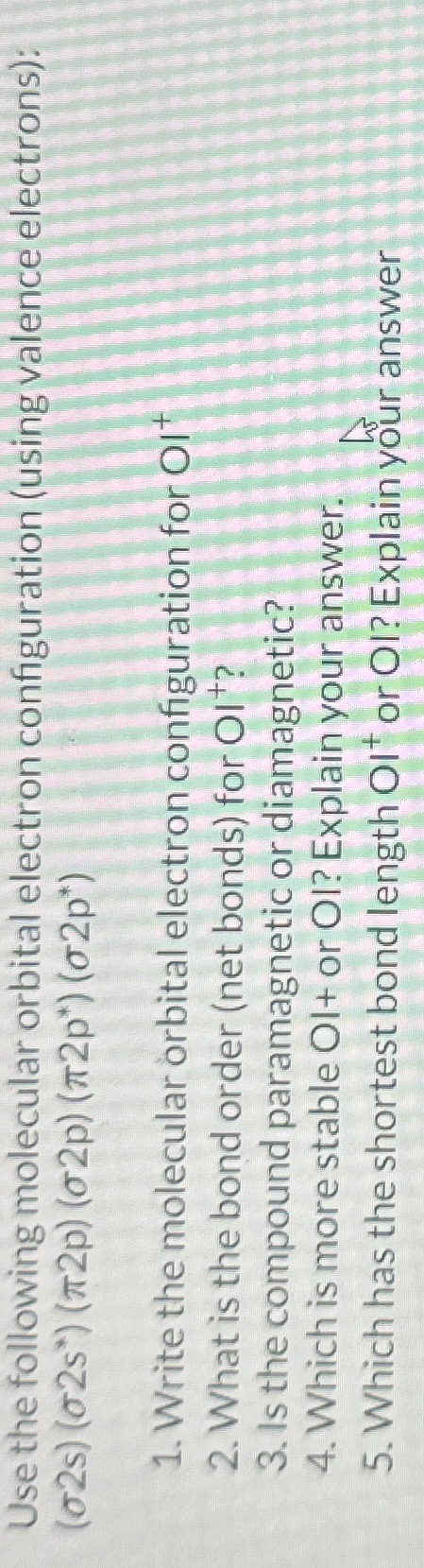 Use The Following Molecular Orbital Electron