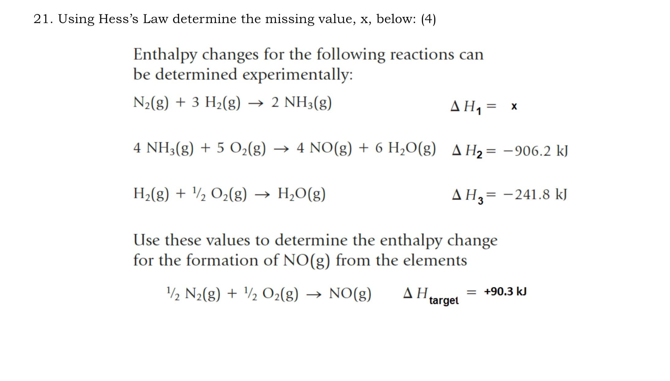 Solved Using Hess's Law determine the missing value, x, | Chegg.com