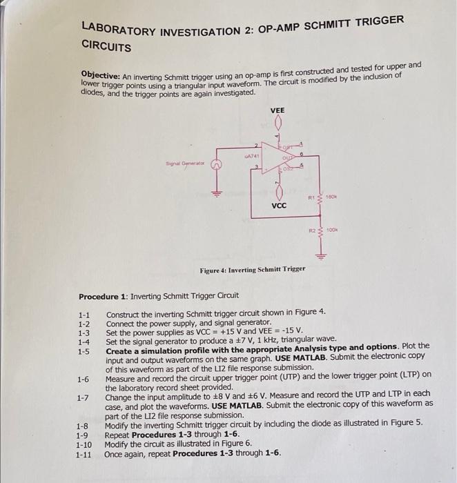 Solved LABORATORY INVESTIGATION 2: OP-AMP SCHMITT TRIGGER | Chegg.com