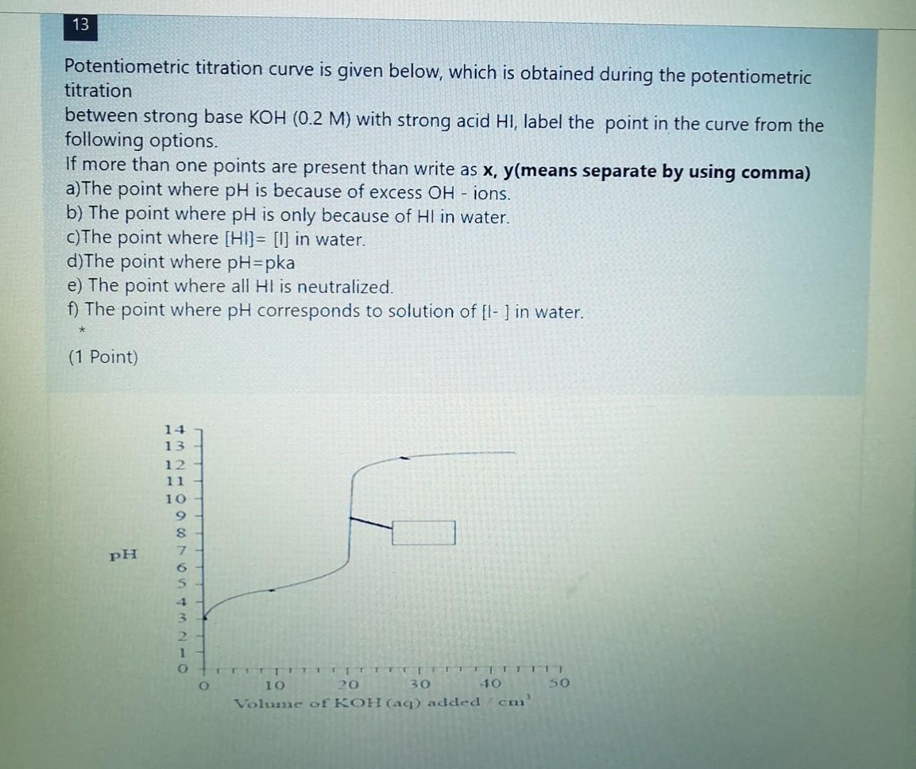 Solved 13 Potentiometric titration curve is given below, | Chegg.com