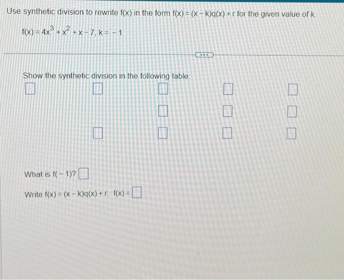 Solved Use synthetic division to rewrite f(x) in the form | Chegg.com