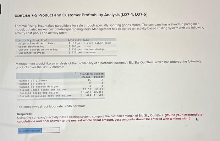 Solved Exercise 7-5 Product and Customer Profitability | Chegg.com