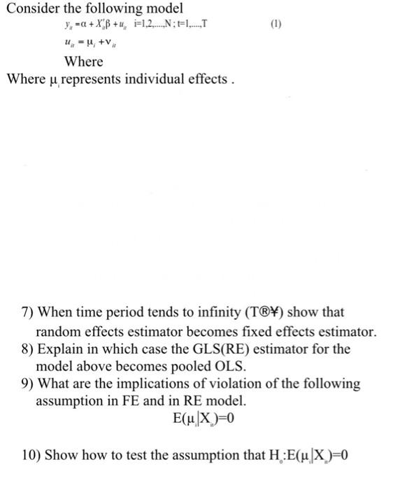 Solved Consider the following model | Chegg.com