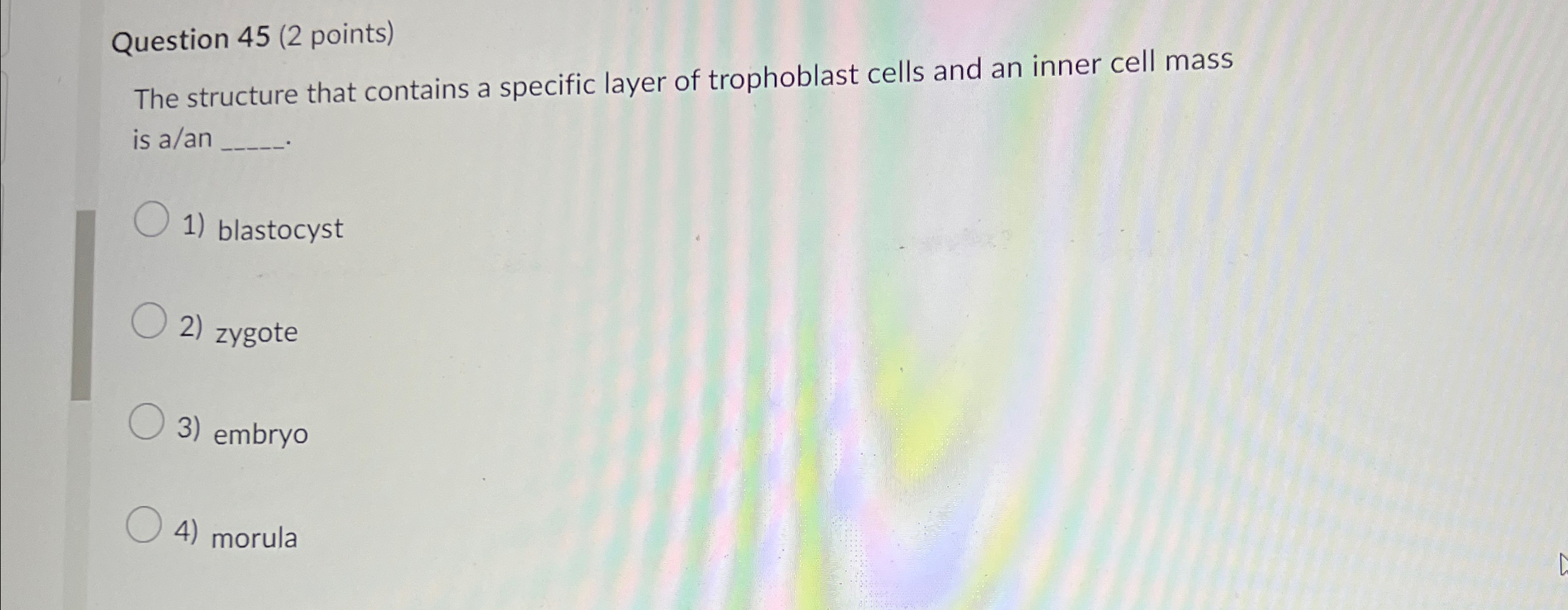 Solved Question 45 (2 ﻿points)The structure that contains a | Chegg.com