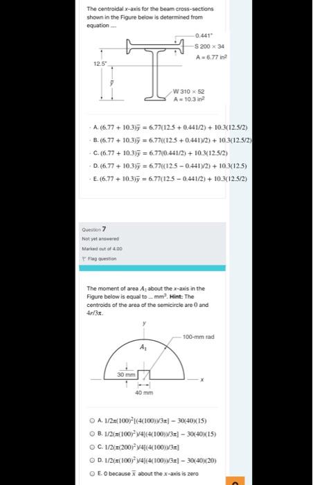 Solved The centroidal x-axis for the beam cross-sections | Chegg.com