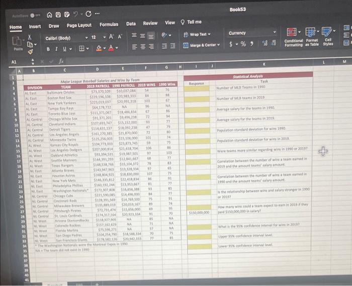 Home Insert Draw Page Layout Formulas Data Review | Chegg.com
