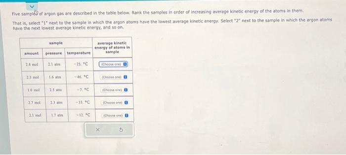 Solved Five sample of argon gas are described in the table | Chegg.com