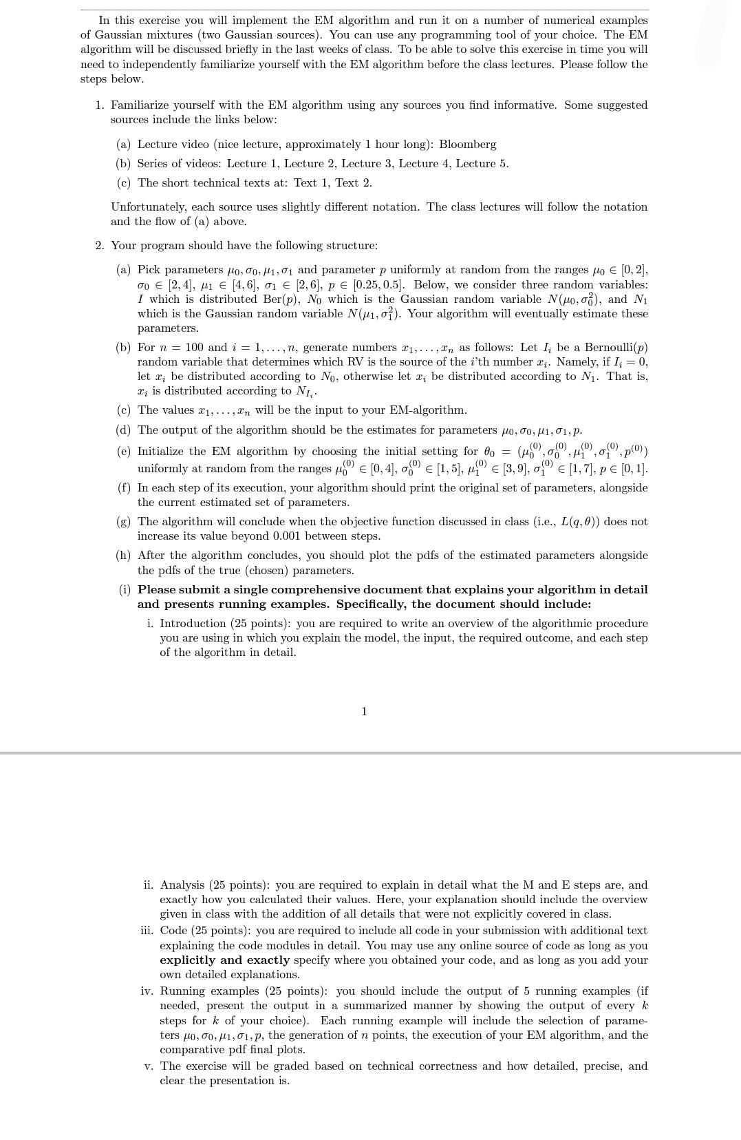 Solved In this exercise you will implement the EM algorithm | Chegg.com