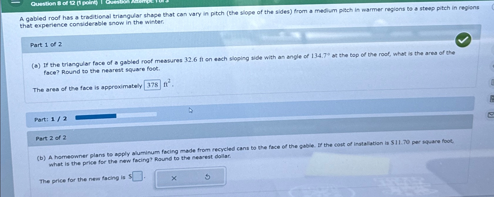 Solved A gabled roof has a traditional triangular shape that | Chegg.com