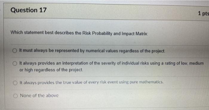 Solved Which statement best describes the Risk Probability | Chegg.com