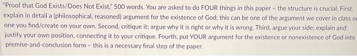 "Proof that God Exists/Does Not Exist," 500 words. | Chegg.com