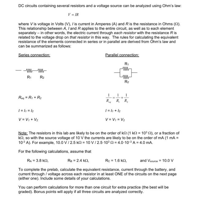 Solved DC circuits containing several resistors and a | Chegg.com