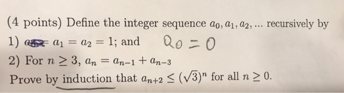 (4 points) Define the integer sequence ao, a1, a2, | Chegg.com