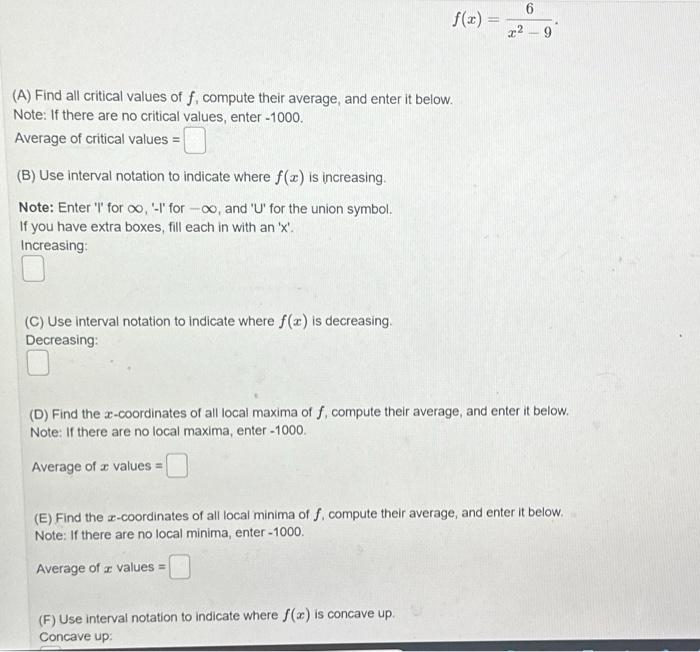 Solved f(x)=x2−96. (A) Find all critical values of f, | Chegg.com
