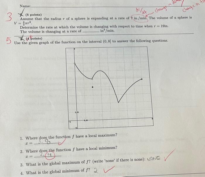 Solved 1. (5 points) Assume that the radius r of a sphere is | Chegg.com