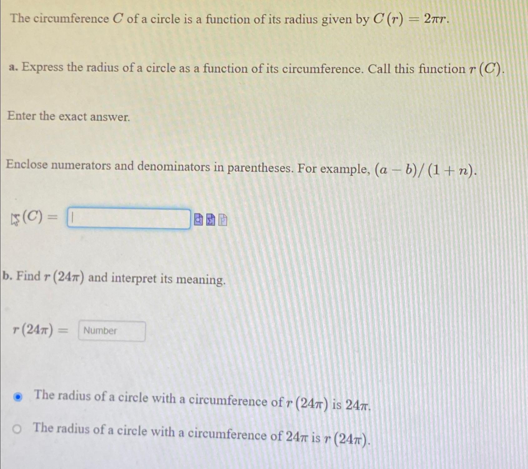 Solved The circumference C ﻿of a circle is a function of its | Chegg.com