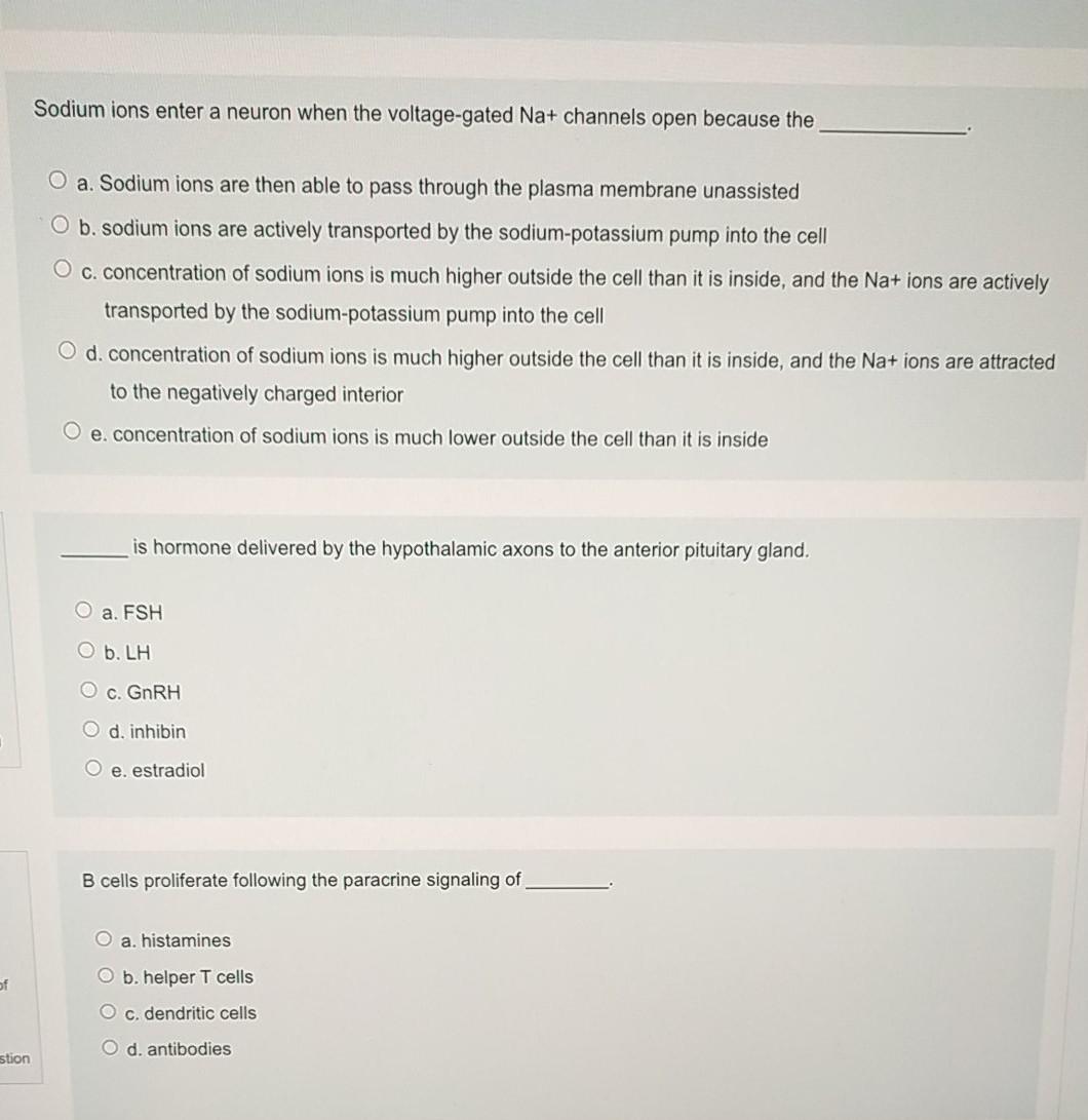 Solved Sodium ions enter a neuron when the voltage-gated Na+ | Chegg.com