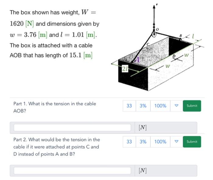Solved The box shown has weight, W= 1620[ N] and dimensions | Chegg.com